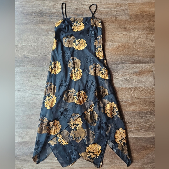 Eva Blue | Dresses | Vintage 9s Y2k Eva Blue Black And Gold Floral ...